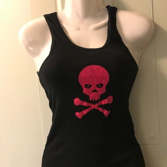 ROSIE P | Tops | Nwt Rosie P Rare Black Tank Pink Skull Crossbones ...